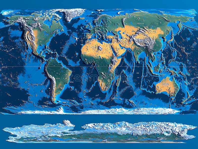 3D World Map: Topography and Oceanic Depths Stock Illustration ...