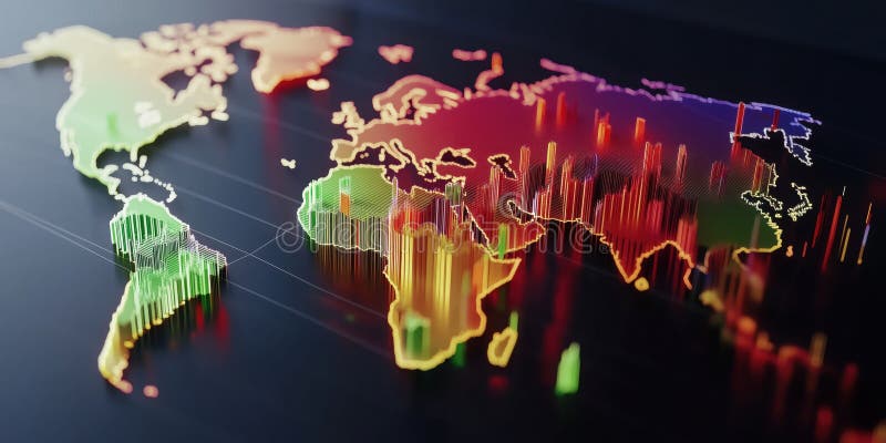3D World Map Visualization with Colorful Data Representation Stock ...