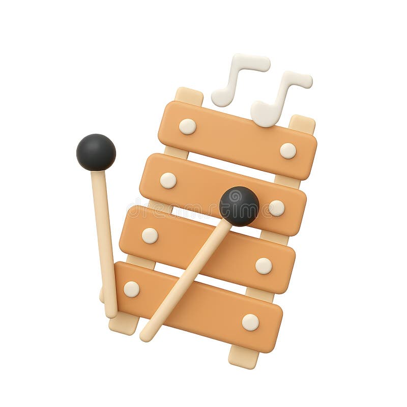 3D Xylophone with Mallets and Musical Notes on Transparent Background ...