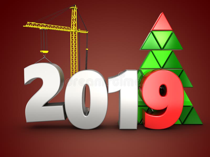 3d 2019 year with crane stock illustration. Illustration of triangle ...