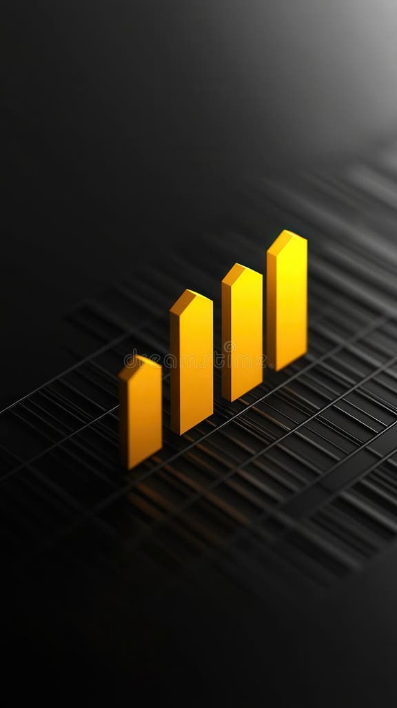3D Yellow Bar Chart on Dark Grid Background for Data Analysis Stock ...