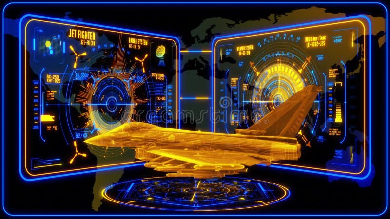 3D Blue Jet Fighter HUD Interface Motion Graphic Element Stock Video ...
