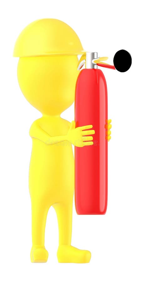 3d Yellow Character , Holding Fire Extinguisher Stock Illustration ...