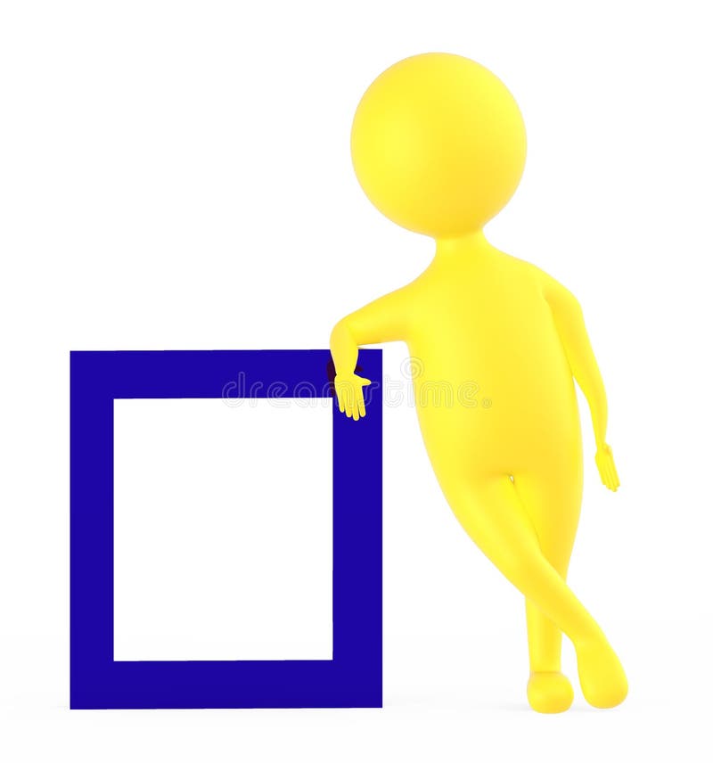 3d Yellow Character Leaning Over a Frame Board Stock Illustration ...