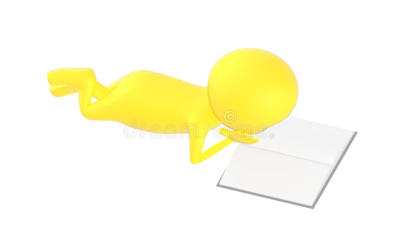 3d Yellow Character Lying on Ground and Reading Book Stock Illustration ...