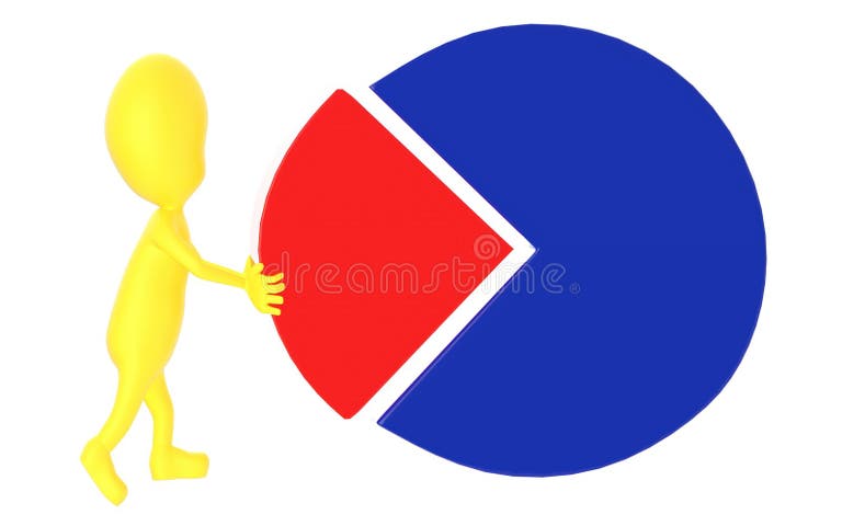 3d Yellow Character Moving a Pie in Pie Chart Stock Illustration ...