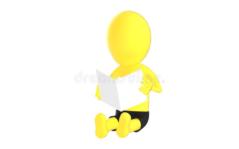 3d Yellow Character Reading White Paper Stock Illustration ...
