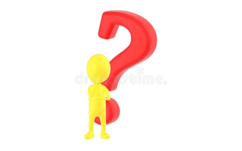 3d Yellow Character Thinking in Front of a Question Mark Stock ...