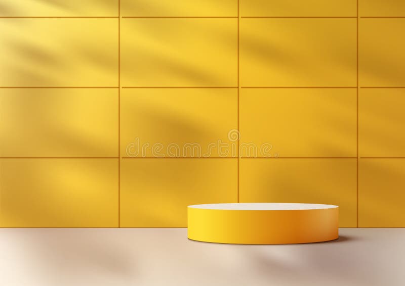 Yellow Cylinder Podium with Geometric Objects. Sweet Honey Color ...