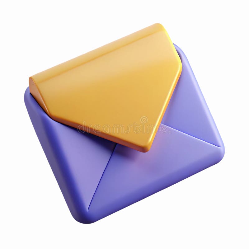 3D Yellow Envelope Icon with Purple Background for Email Communication ...