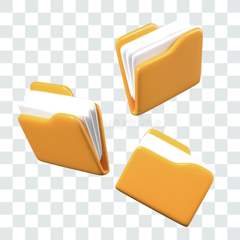 3D Yellow Folder with Documents in Different Positions Stock Vector ...
