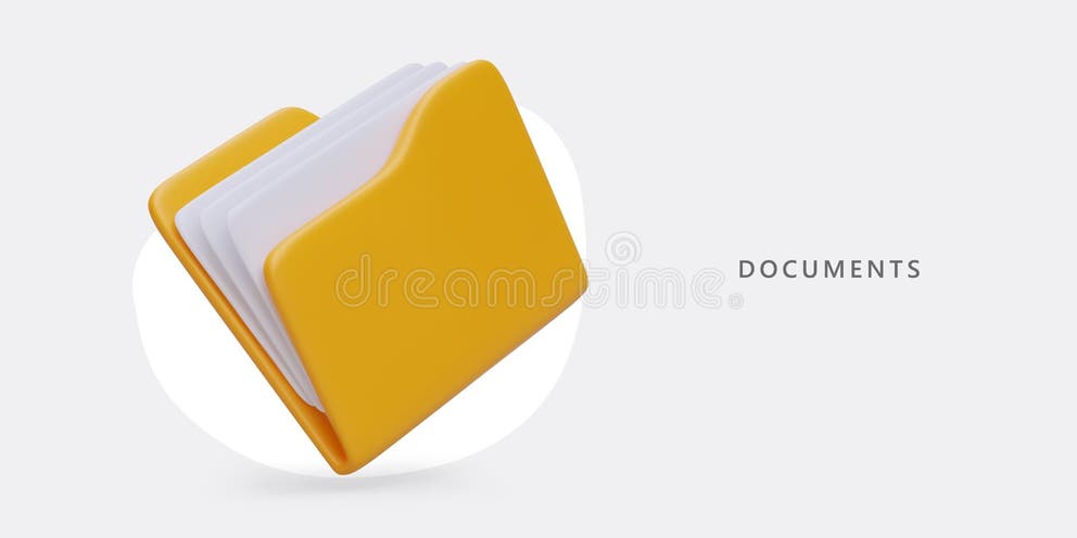 3D Yellow Folder with Documents. Sorting and Storing Files Stock Vector ...