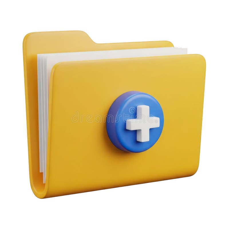 3d Yellow Folder Icon with Blue Add Button Symbol Representing New ...