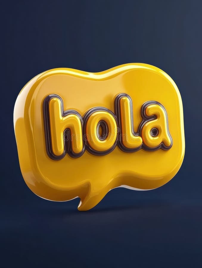 A 3D Yellow Icon of a Chat Bubble with the Text HOLA Inside, on a Deep ...