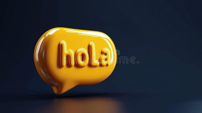3d Yellow Icon Chat Bubble Text Hola Inside Deep Blue Solid Background ...