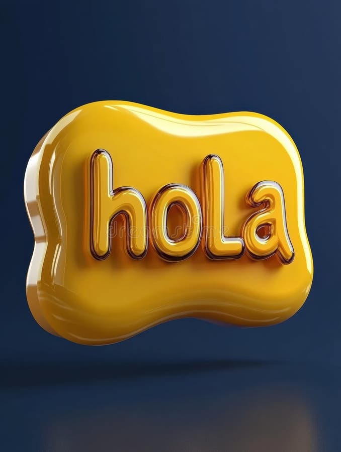 A 3D Yellow Icon of a Chat Bubble with the Text HOLA Inside, on a Deep ...