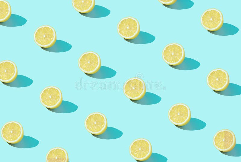 3D Yellow Lemon Pattern on Pastel Blue Background - Summer Concept ...