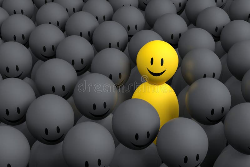 3d Yellow Man Comes Out from a Gray Crowd Stock Illustration ...