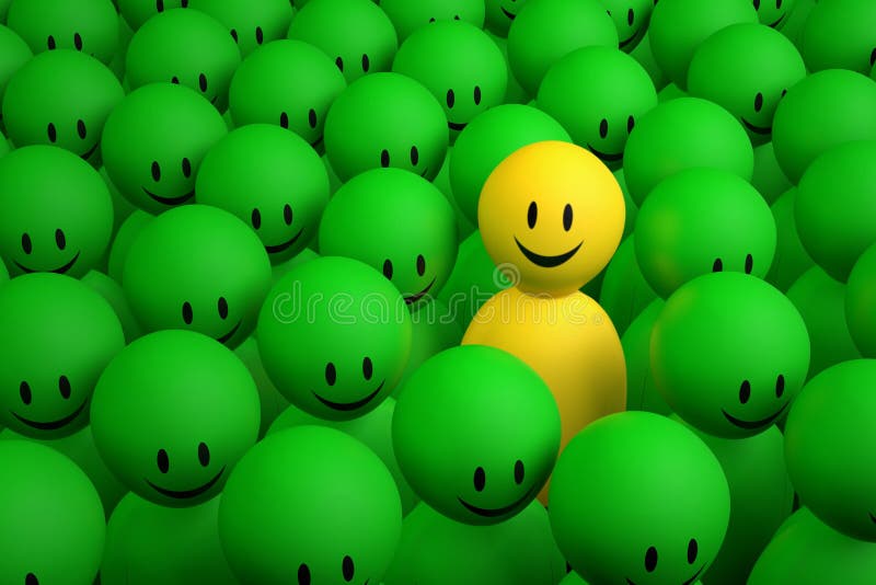 3d Yellow Man Comes Out from a Green Crowd Stock Illustration ...