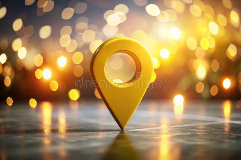 3D Yellow Map Location Pointer with Bokeh Effect a Vector Illustration ...
