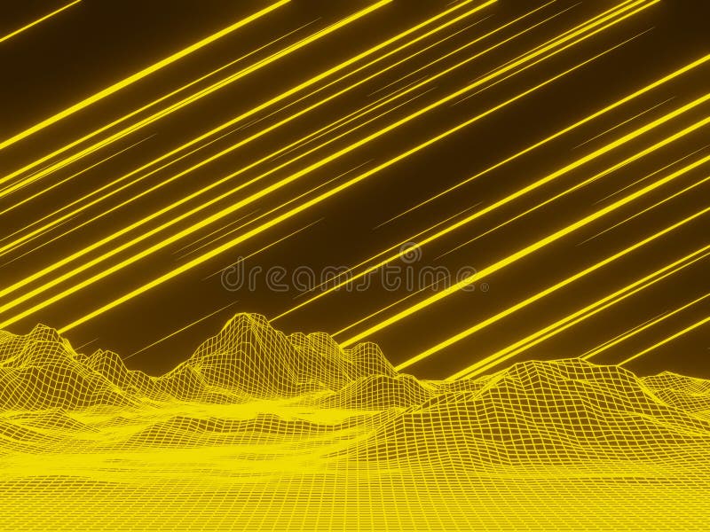 3d Yellow Mountain Wireframe Background Grid Terrain Stock Photos ...