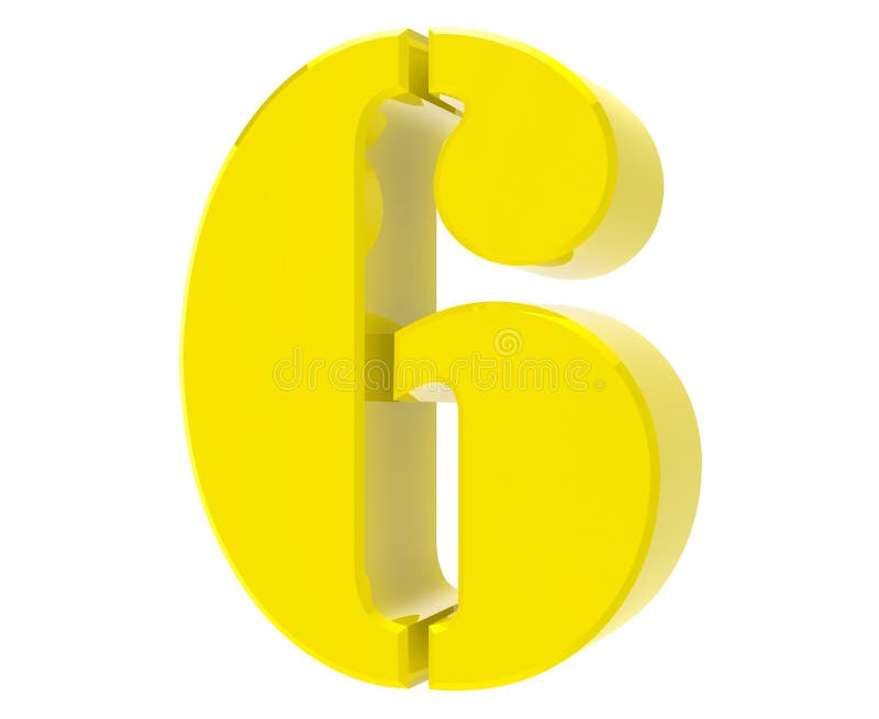 3d Yellow Number 6 Isolated on White Background 3d Rendering Stock ...