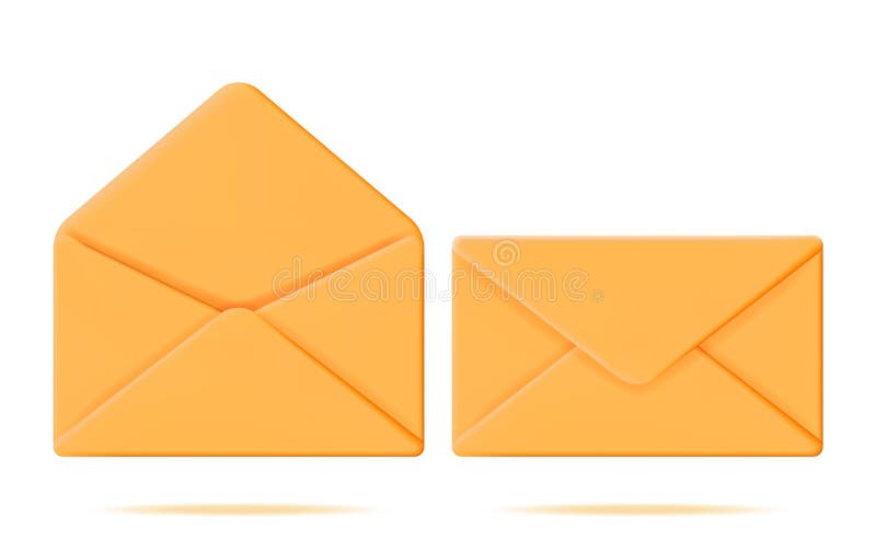 3D Yellow Open and Closed Mail Envelope Stock Vector - Illustration of ...