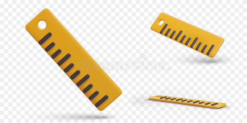 3D Yellow Plastic Ruler. Device for Measuring Length and Width Stock ...