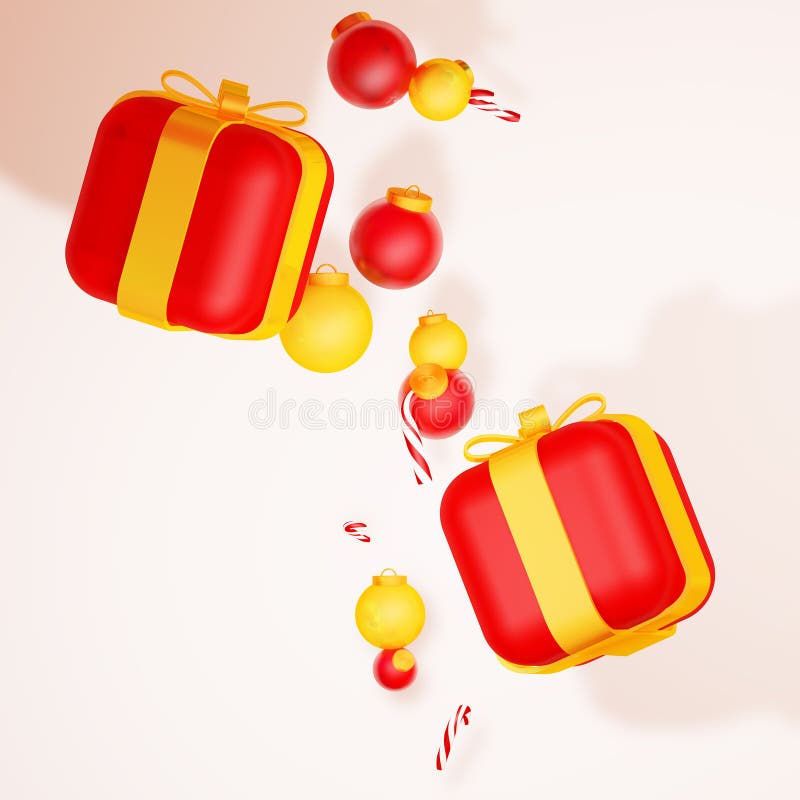 3D Yellow and Red Festive Gift Boxes Stock Illustration - Illustration ...