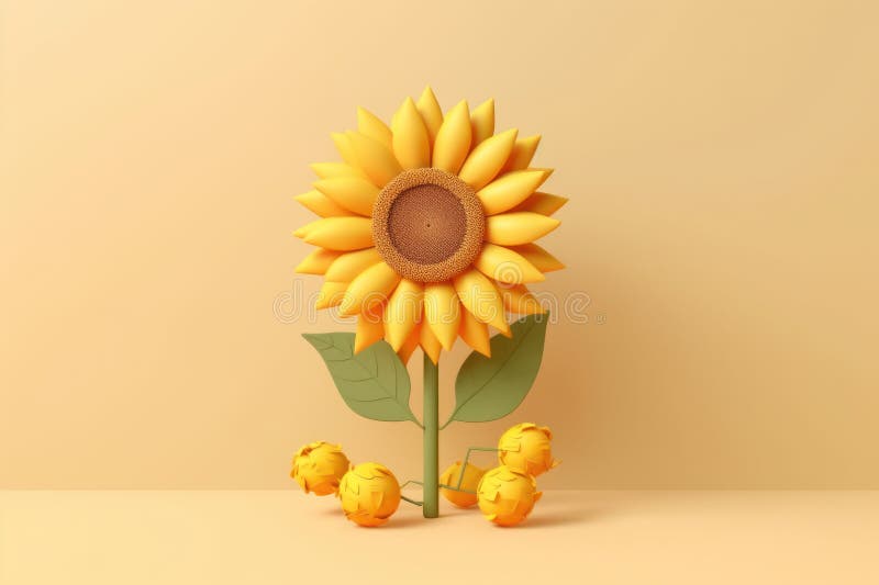 3D Yellow Sunflower with Minimal Pastel Background Generative AI Stock ...