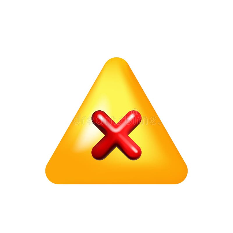 3D Yellow Warning Sign with Red Cross Vector Illustration Stock Vector ...