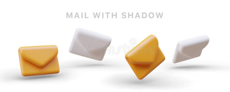 3D Yellow and White Envelopes with Shadows. Set of Realistic Modern ...