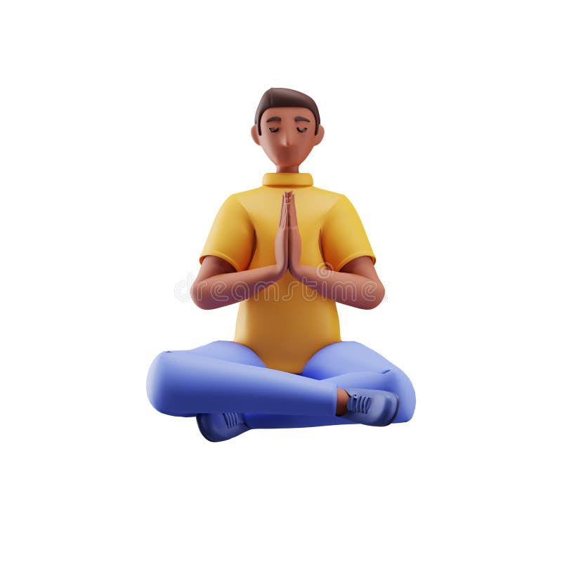 3D Young Man Doing Namaste in Sitting Stock Illustration - Illustration ...