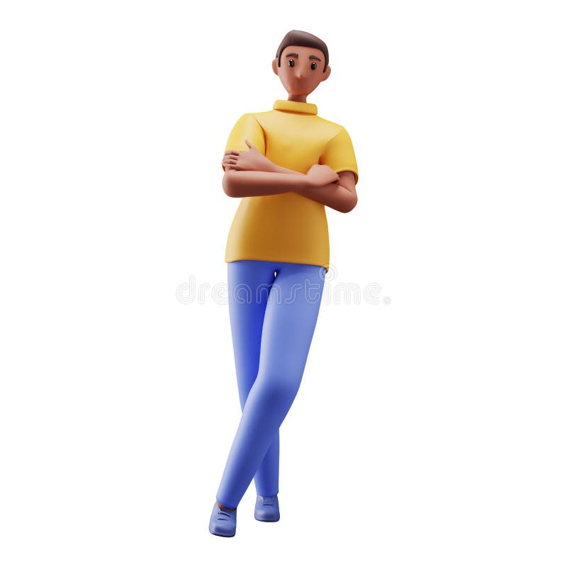 3D Young Man Folding Arms in Walking Stock Illustration - Illustration ...