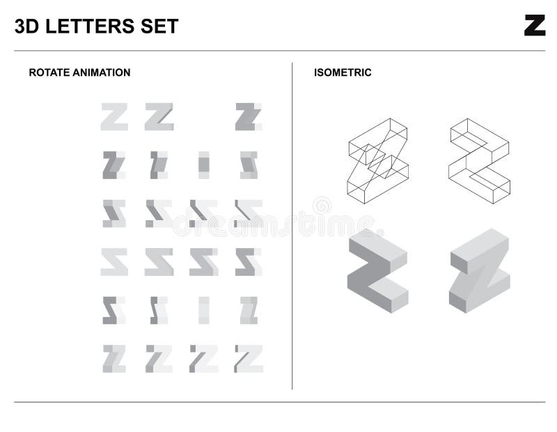 3d Z Alphabet Letters Set Animate Isometric Wireframe Vector Stock ...