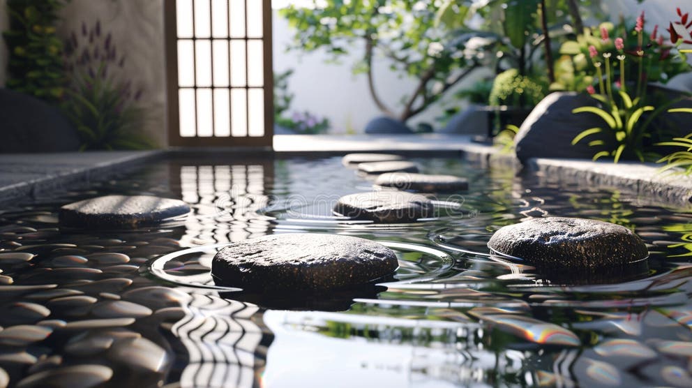 Zen Space with Floating Stones and Water Ripple Effects Stock ...