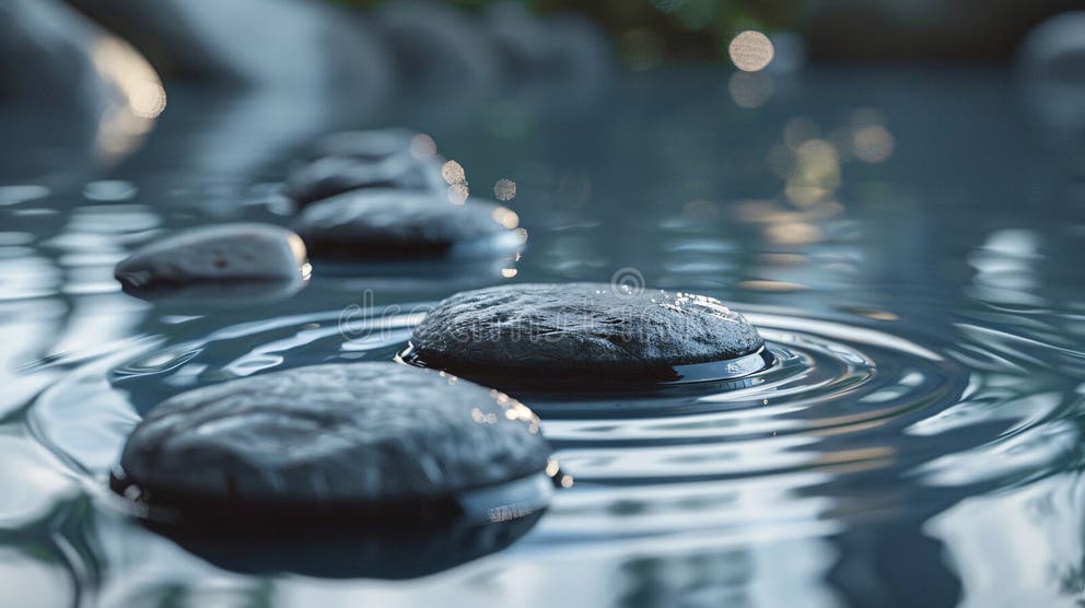 Zen Space with Floating Stones and Water Ripple Effects Stock ...
