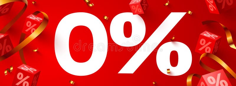 3d Zero Number with Golden Confetti. Zero Percent Commissions Stock ...