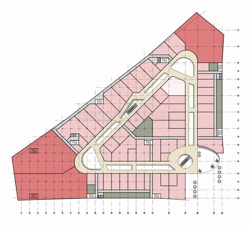 Triangular Plan Shaped Big Shopping Mall Drawing. Stock Illustration ...