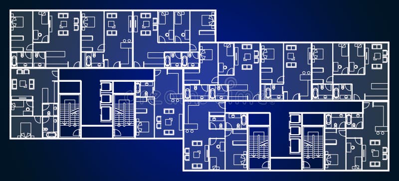 Twin Apartment Blocks Drawing with Different Types of Residential Units ...