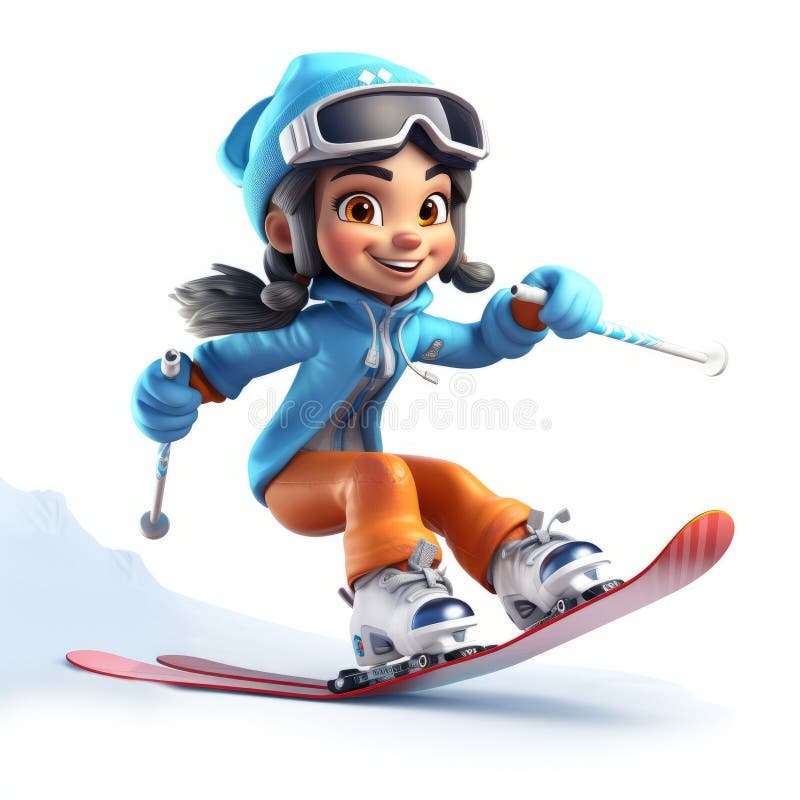 3d Zoey Skiing: Playful and Dynamic 3d Character on White Background ...