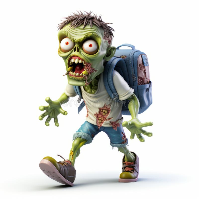 Charming Zombie Backpack: High Resolution 3d Render Cartoon Stock ...