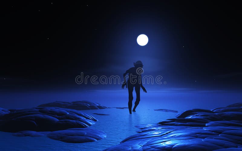 3D Zombie Creature at Moonlight Stock Illustration - Illustration of ...