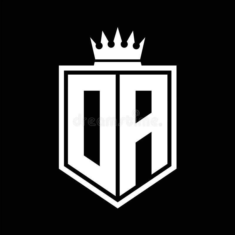 DA Logo Monogram Bold Shield Geometric Shape with Crown Outline Black ...