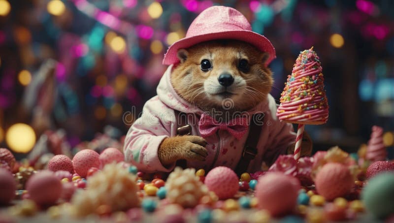 Dabbing Animals in a Whimsical D Illustrated Candyland. Stock Image ...