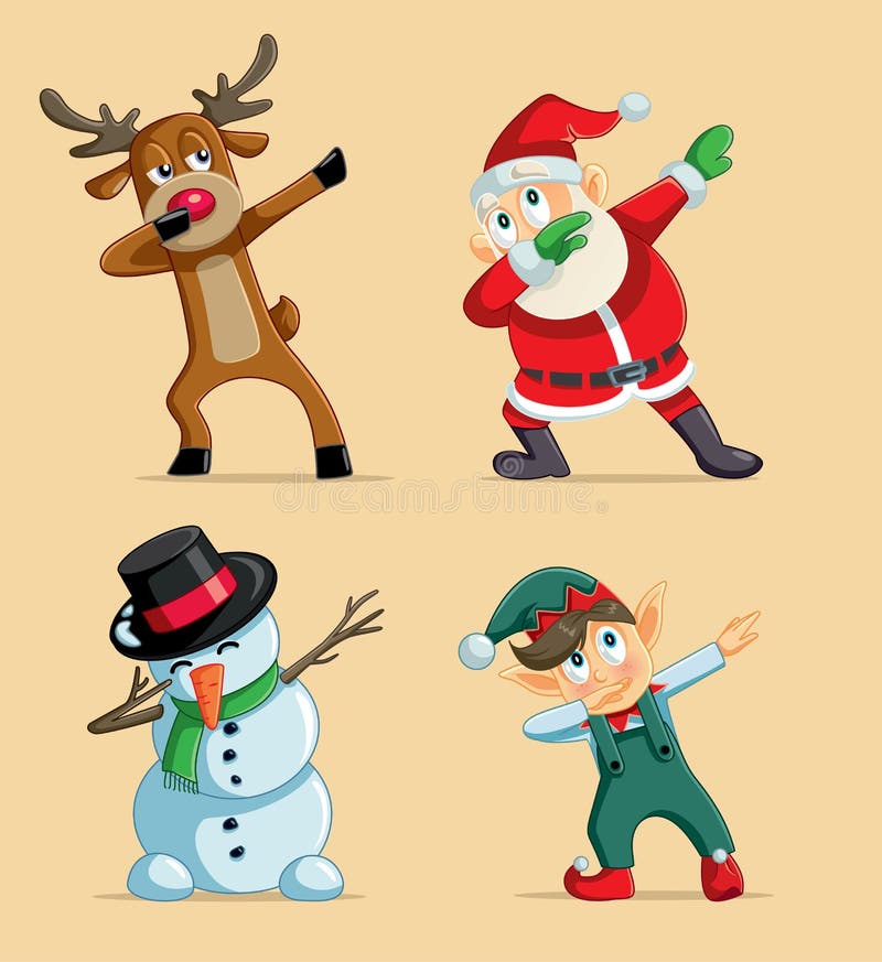 Dabbing Christmas Cartoon Characters Funny Banner Stock Vector ...