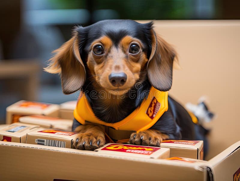 Dachshund Delivery Dog with Packages Stock Illustration - Illustration ...