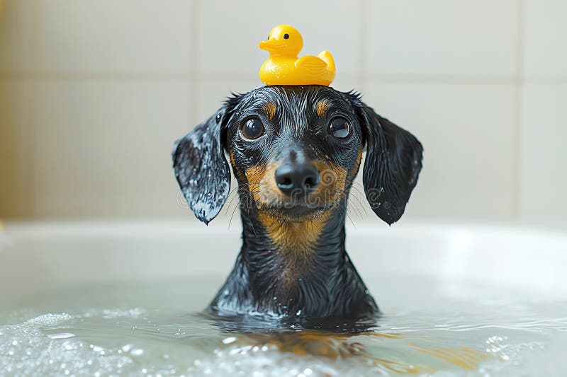 Dachshund with Rubber Duck on His Head, AI Generated Stock Image ...