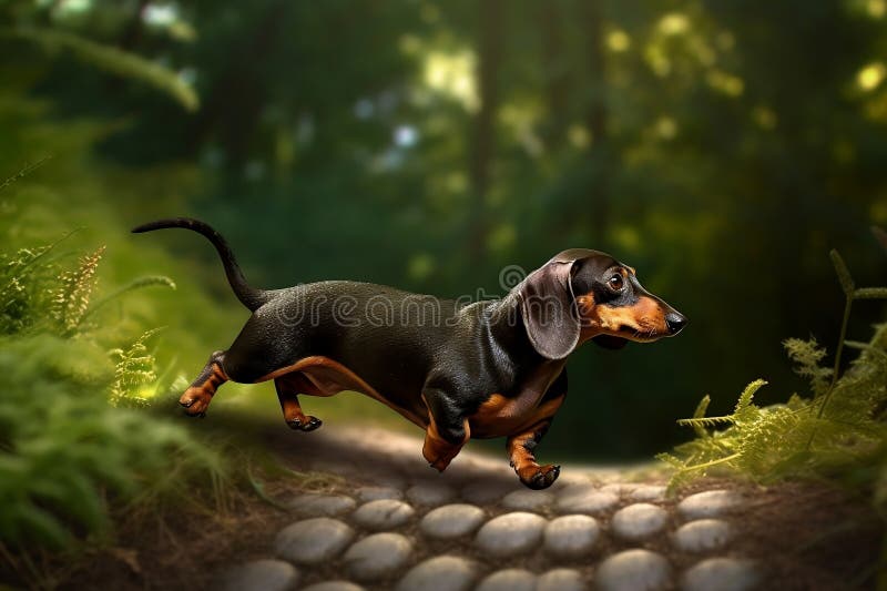 Dachshund Running Down Path Image. Generative AI Stock Illustration ...