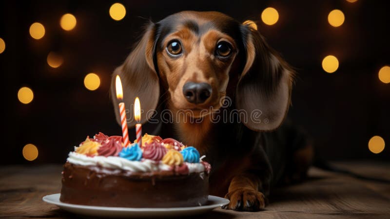 Dachshund Wiener Dog with a Birthday Cake Stock Illustration ...